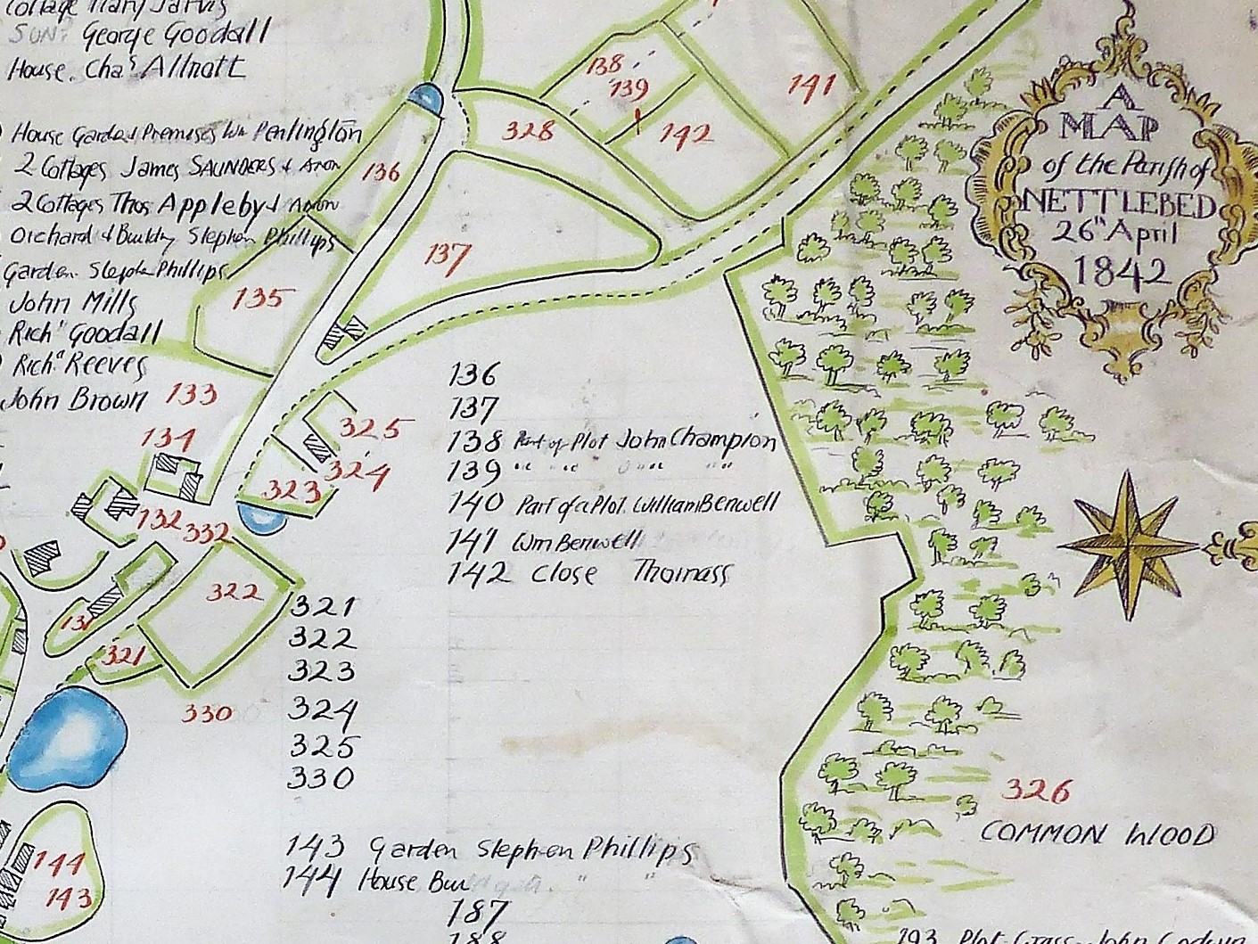 1842 Map of Nettlebed which names the residents – Nettlebed
