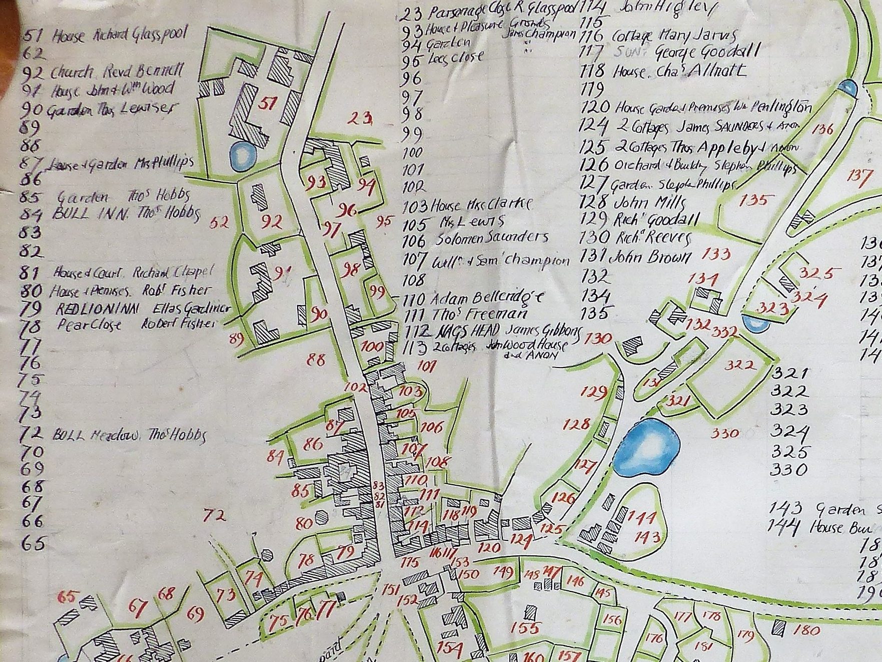 1842 Map of Nettlebed which names the residents – Nettlebed