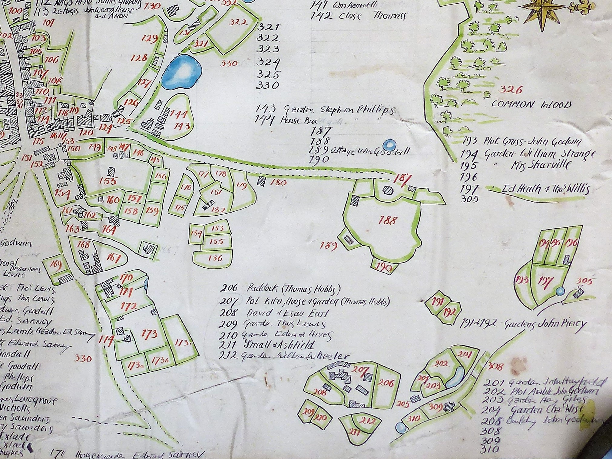 1842 Map of Nettlebed which names the residents – Nettlebed